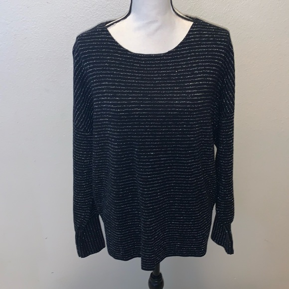 Alfani | Sweaters | Alfani Deep Black Metallic Silver Striped Heavy ...